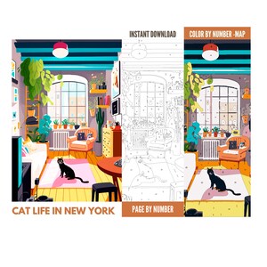 Color by Number for Adult,paint by Number Printable,5 Cat Life in New ...