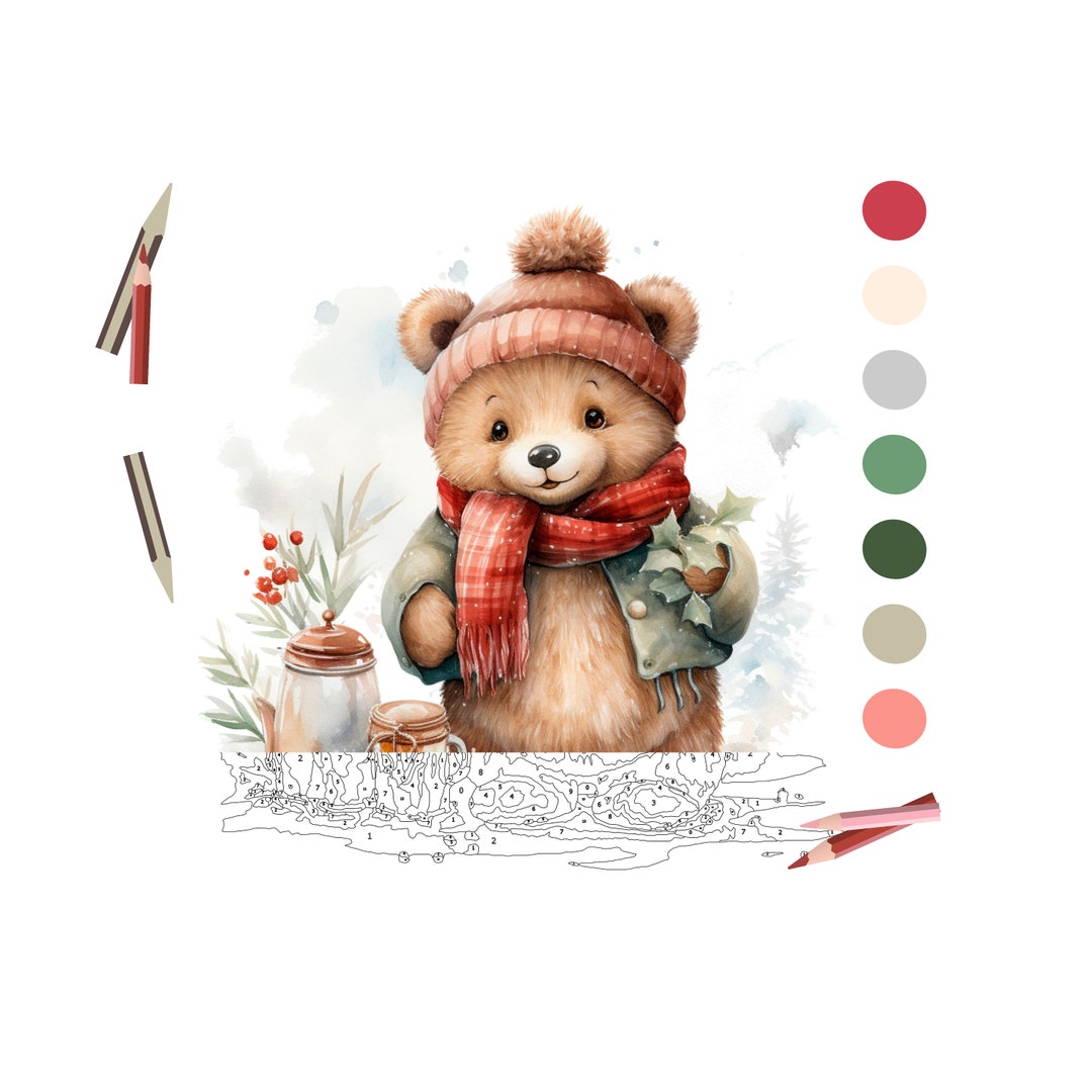 Color by Number for Adult,paint by Number Printable,christmas Teddy ...
