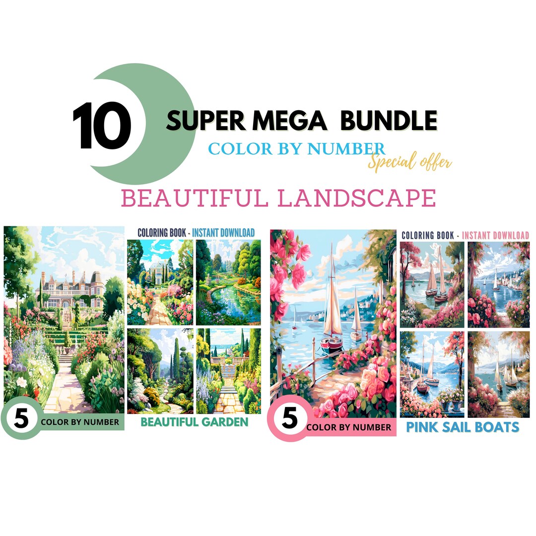 Bundle 10 Beautiful Landscape,color by Number for Adult, Paint by ...
