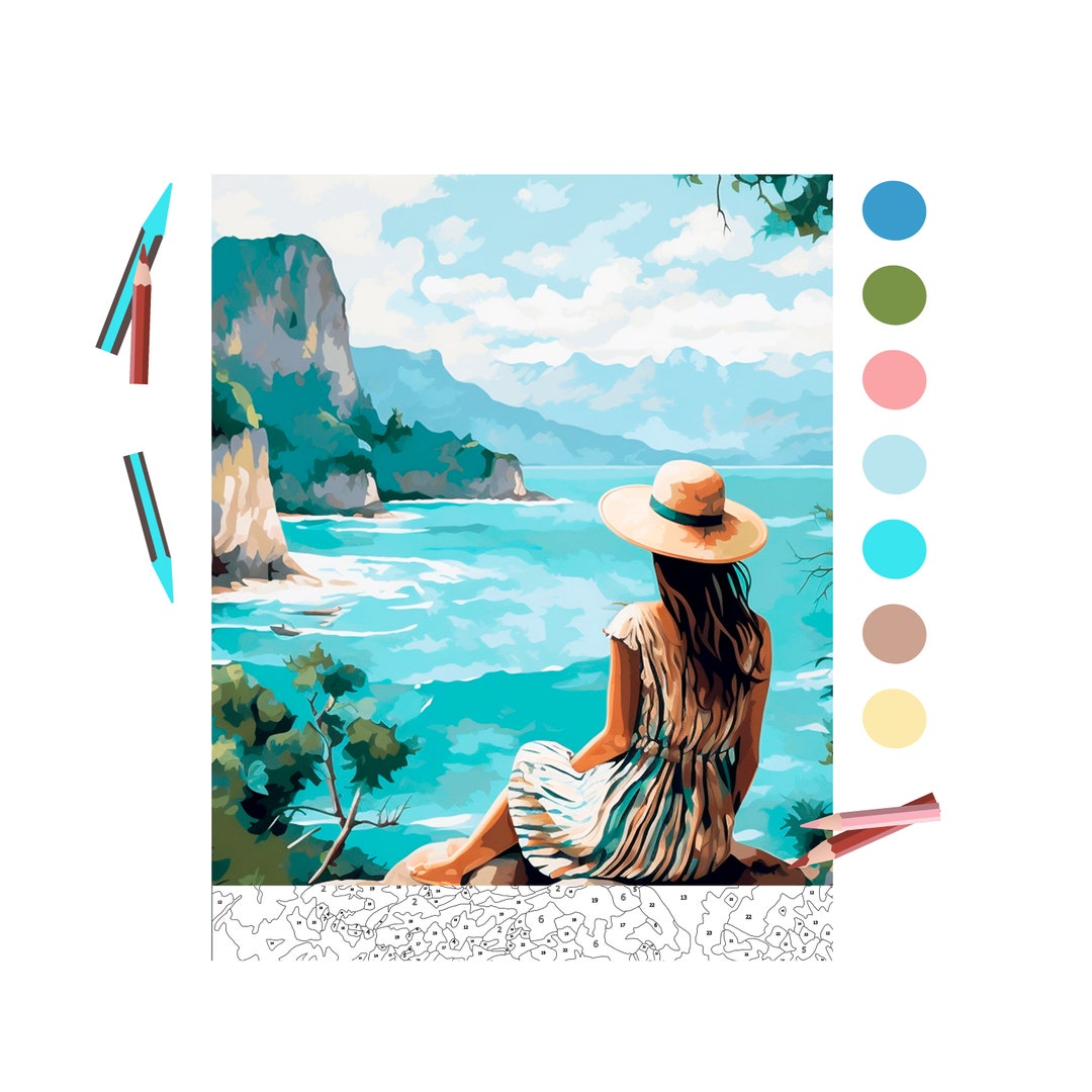 Color by Number for Adult, Woman Landscape, Paint by Number Printable ...