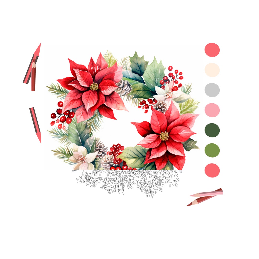 Color by Number for Adult, Paint by Number Printable, Christmas Wreath ...