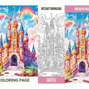 Enchanted Castle Coloring Pages for Adults, Grayscale Coloring Book ...