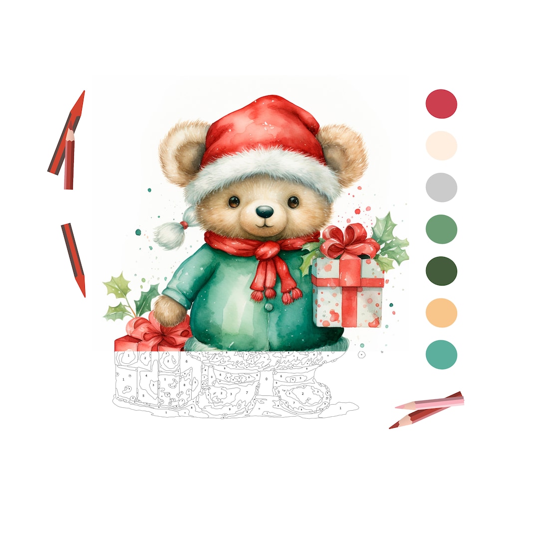 Color by Number for Adult,paint by Number Printable,christmas Teddy ...