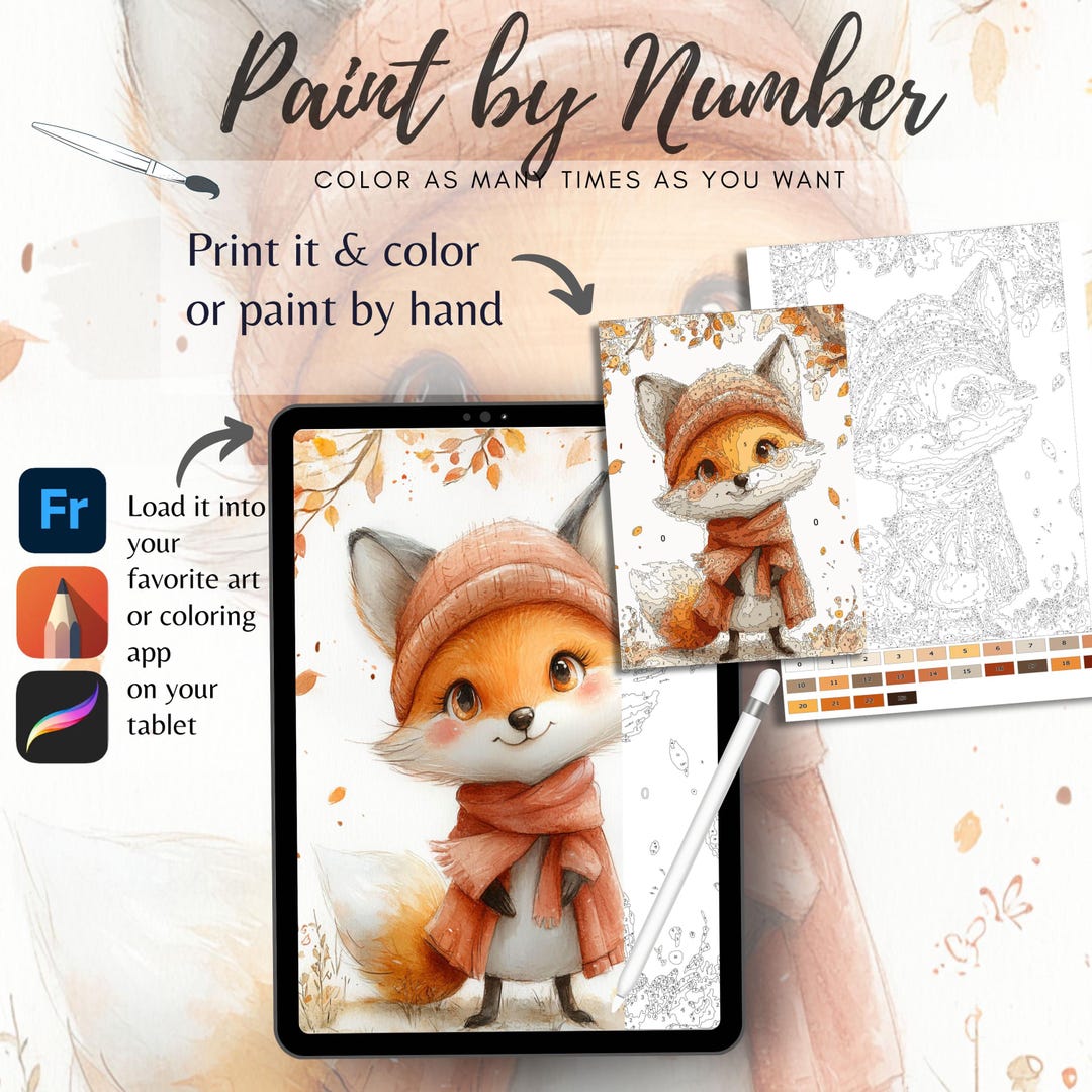 Color by Number for Adult,fall Fox, Paint by Number Printable, Cute ...