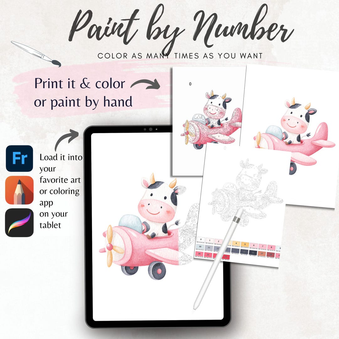 Cute Cow Farm Day Color by Number for Adult, Paint by Number Printable ...