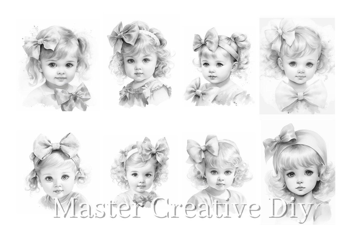 30 Cute Girl With Bow Coloring Book Adults Coloring Pages - Etsy