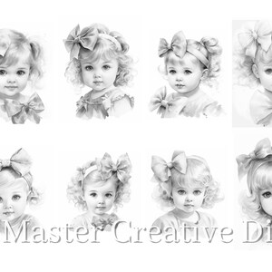 30 Cute Girl With Bow Coloring Book - Adults Coloring Pages, Instant ...