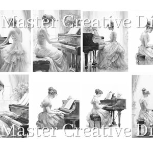 30 Woman Playing Piano, Coloring Pages for Adults,grayscale Coloring ...