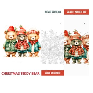 Color by Number for Adult,paint by Number Printable,christmas Teddy ...