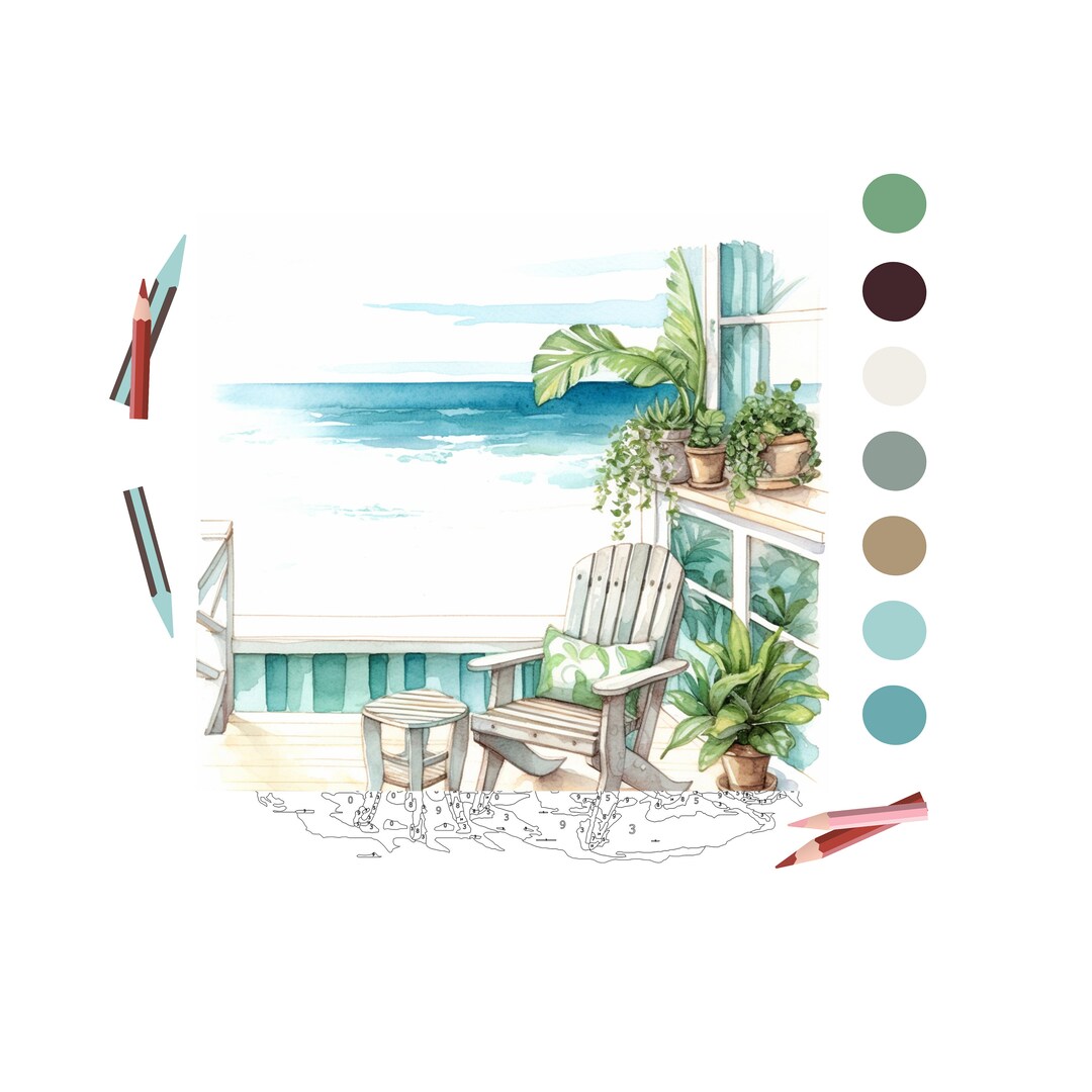 Color by Number for Adult, Paint by Number Printable, Paradise Beach ...