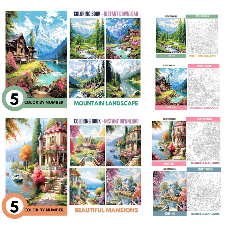 80 Adult Color by Number Bundle, Woman, Landscape, Plants (digital ...