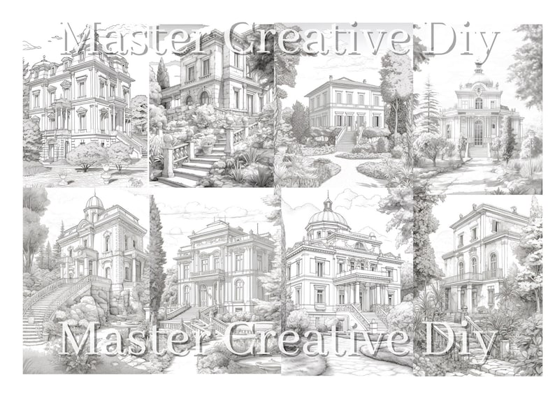65 Bundle Italian Villa, Coloring Pages for Adults,grayscale Coloring ...