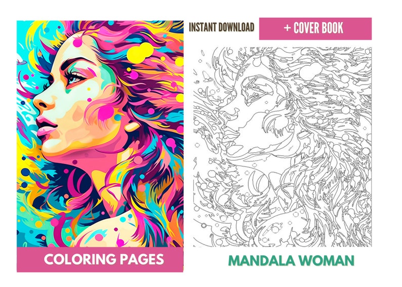 Mandala Woman Coloring Pages for Adult and Kids,printable Coloring Book ...