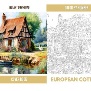 Bundle 10 Beautiful Cottage ,color by Number for Adult, Paint by Number ...