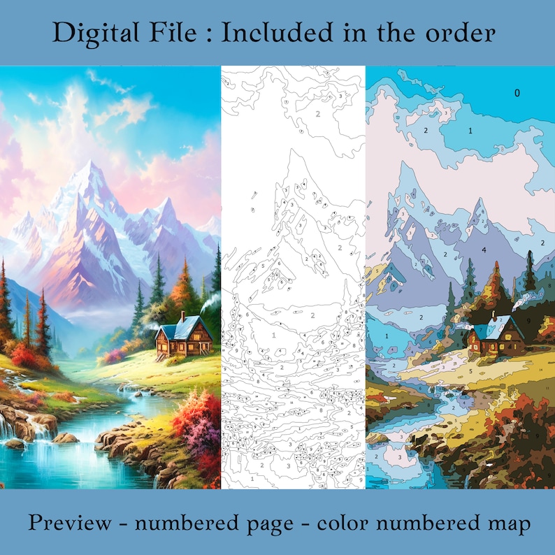 Color by Number for Adult, Paint by Number Printable,mountain Landscape ...