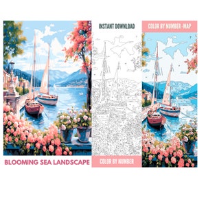 Color by Number for Adult, Paint by Number Printable,5 Sea Sail Boats ...