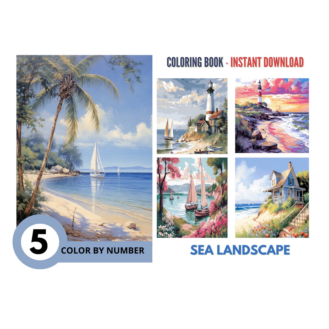 Color by Number for Adult, Paint by Number Printable,5 Beauty Landscape ...