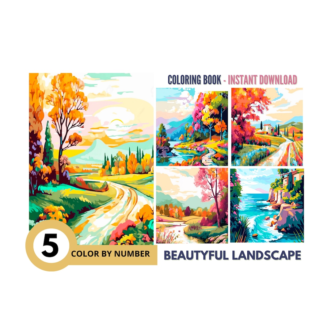Color by Number for Adult, Paint by Number Printable,5 Beauty Landscape ...