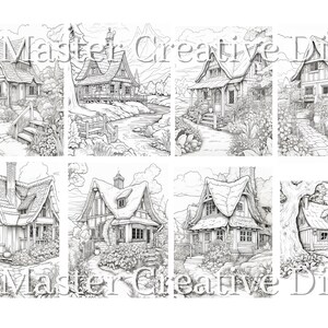 50 Beautiful Cottage Coloring Book, Printable Coloring Page for Adult ...