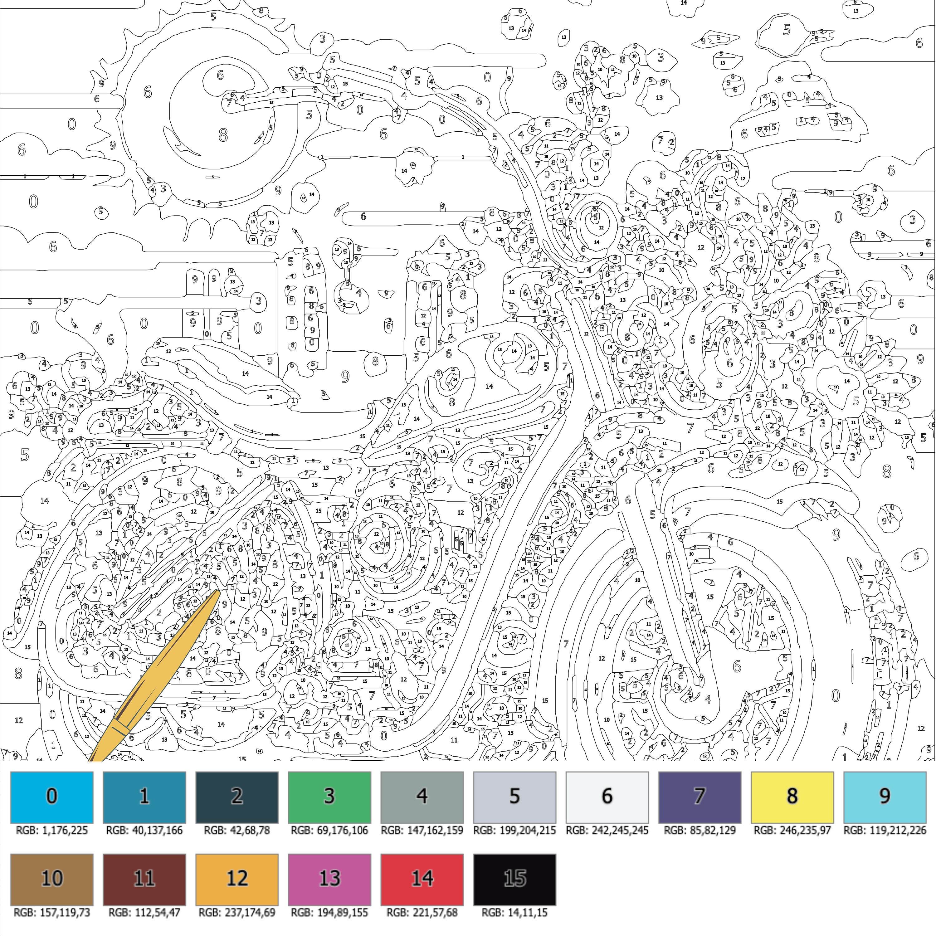 Color by Number for Adult, Paint by Number Printable,mandala Motorcycle ...