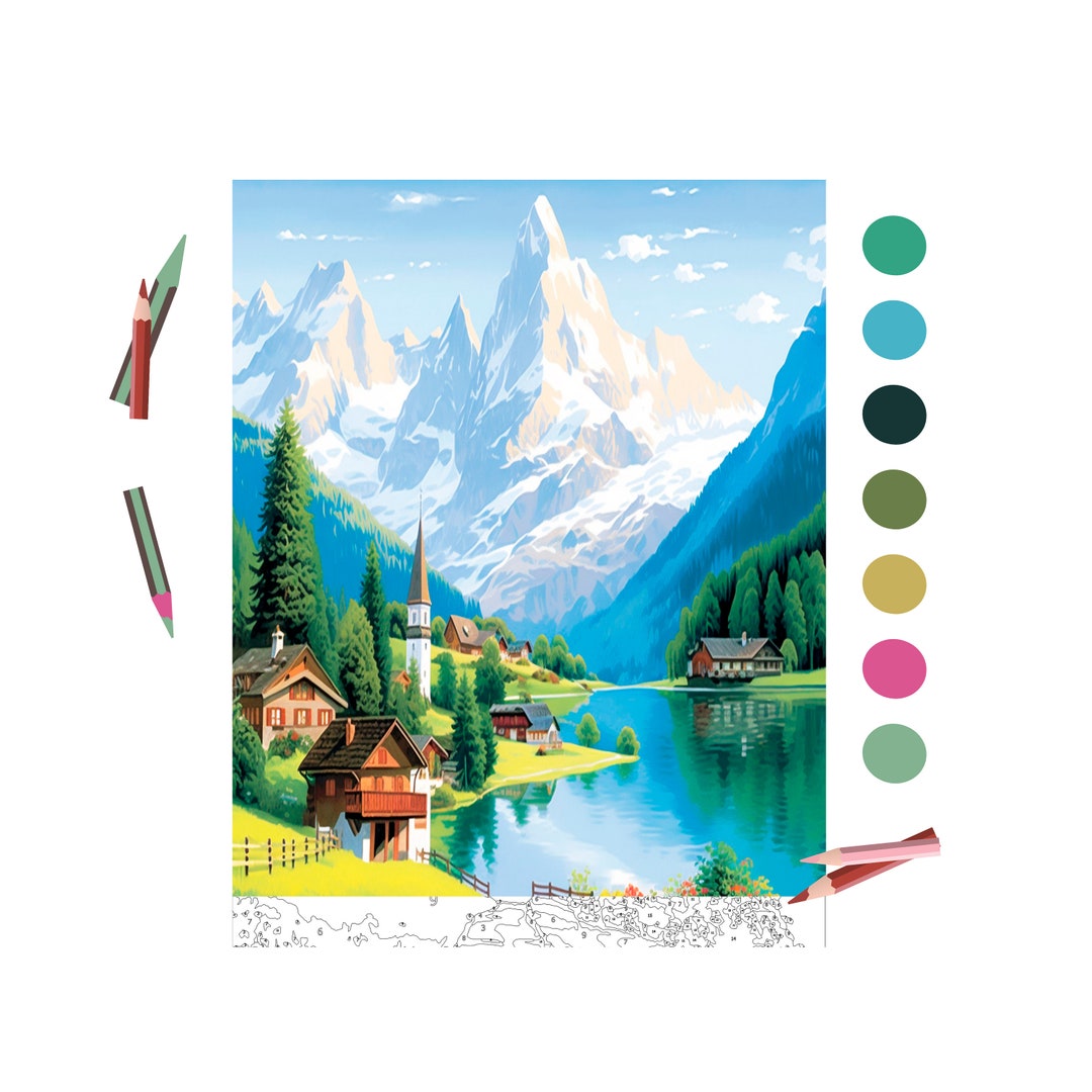 Color by Number for Adult, Paint by Number Printable, Mountain Scenery ...