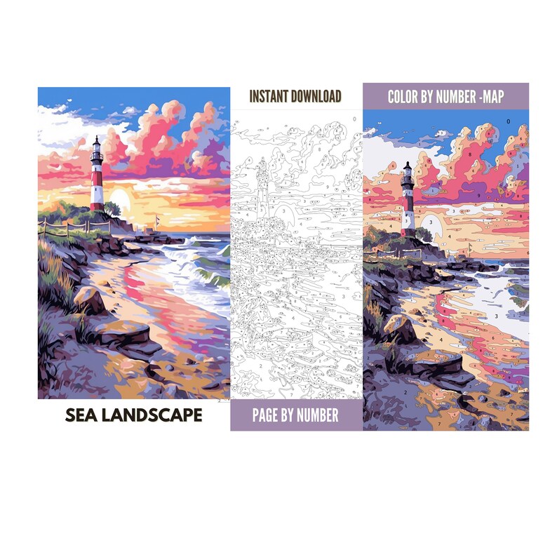 Color by Number for Adult, Paint by Number Printable, Sea Landscape ...