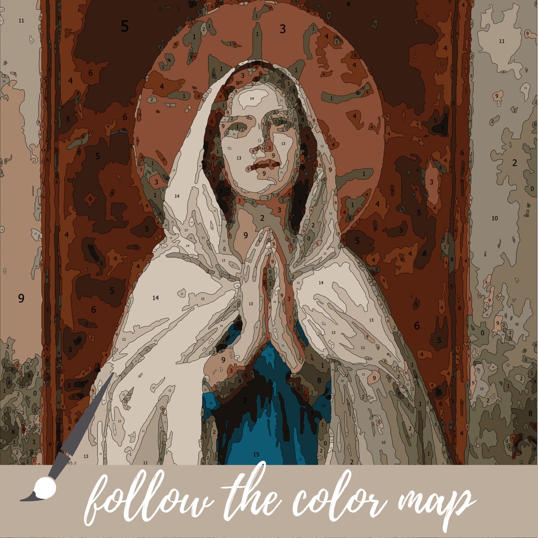 Color by Number Printable,paint by Number Adult, Virgin Mary for Pray ...
