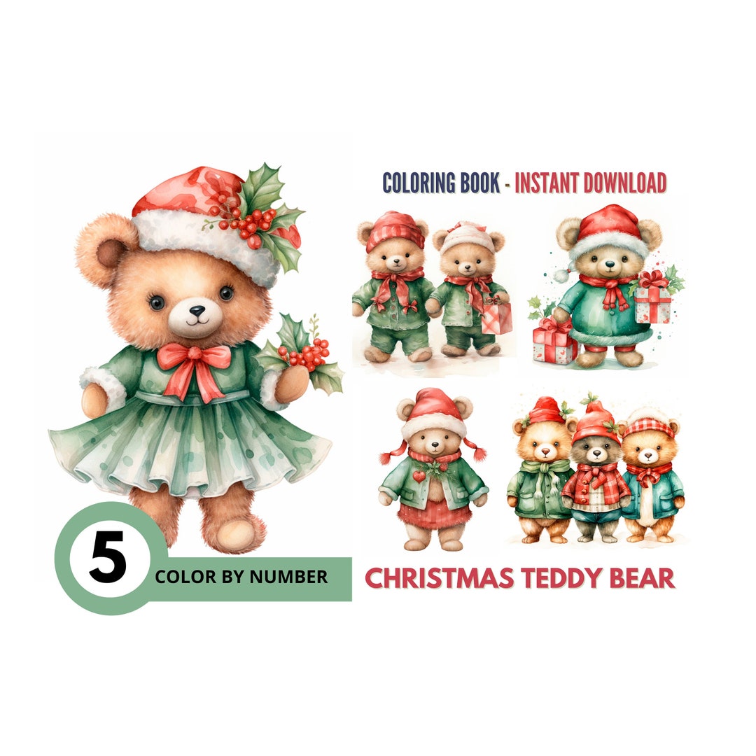Color by Number for Adult,paint by Number Printable,5 Christmas Teddy ...