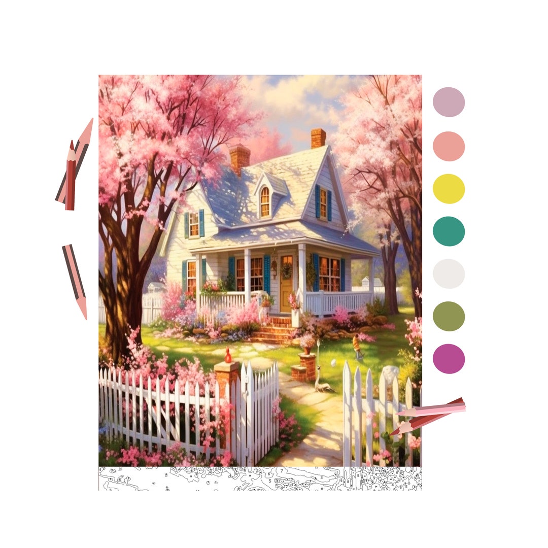 Color by Number for Adult, Paint by Number Printable, Dreamy Cottage ...
