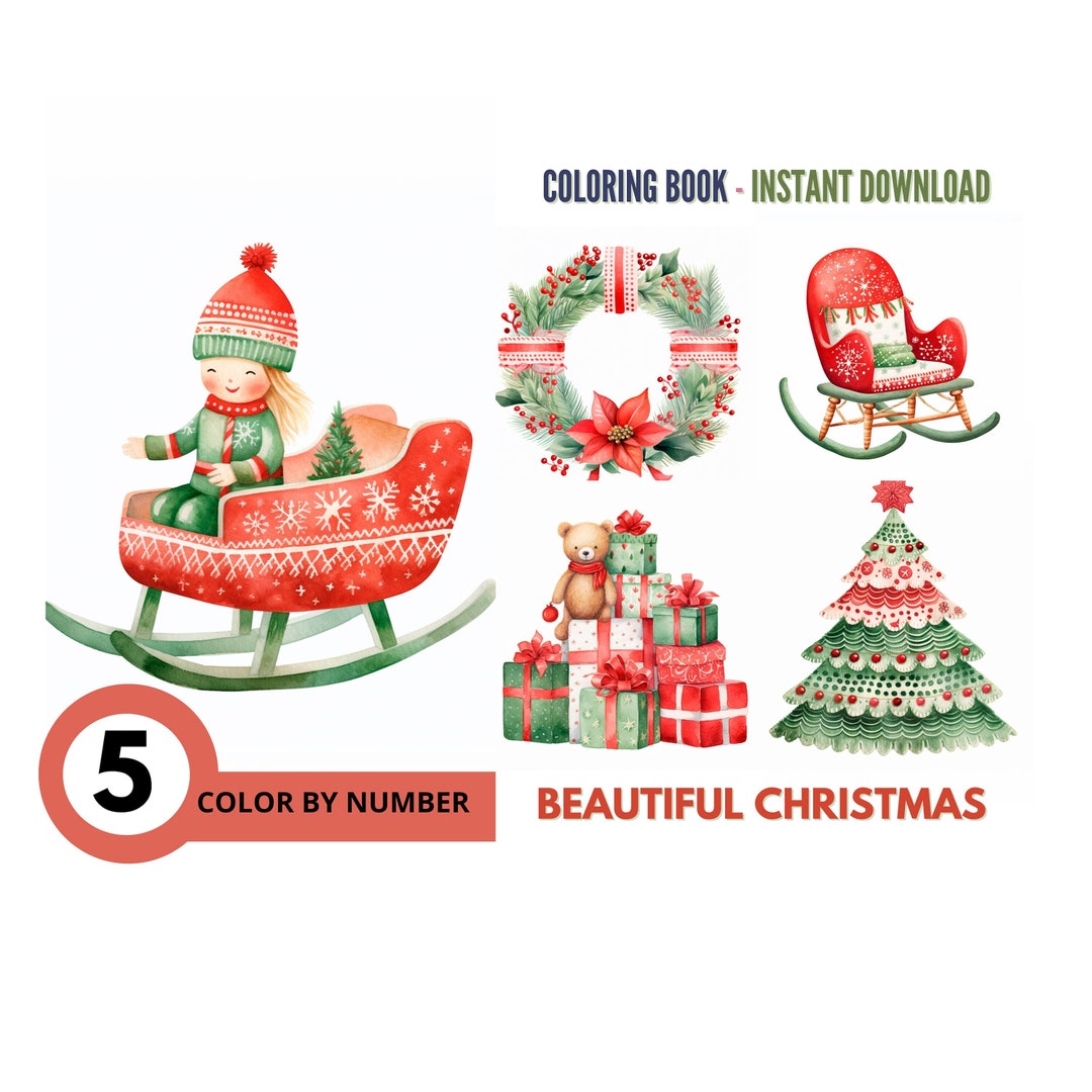 5 Beautiful Christmas,color by Number for Adult, Paint by Number ...