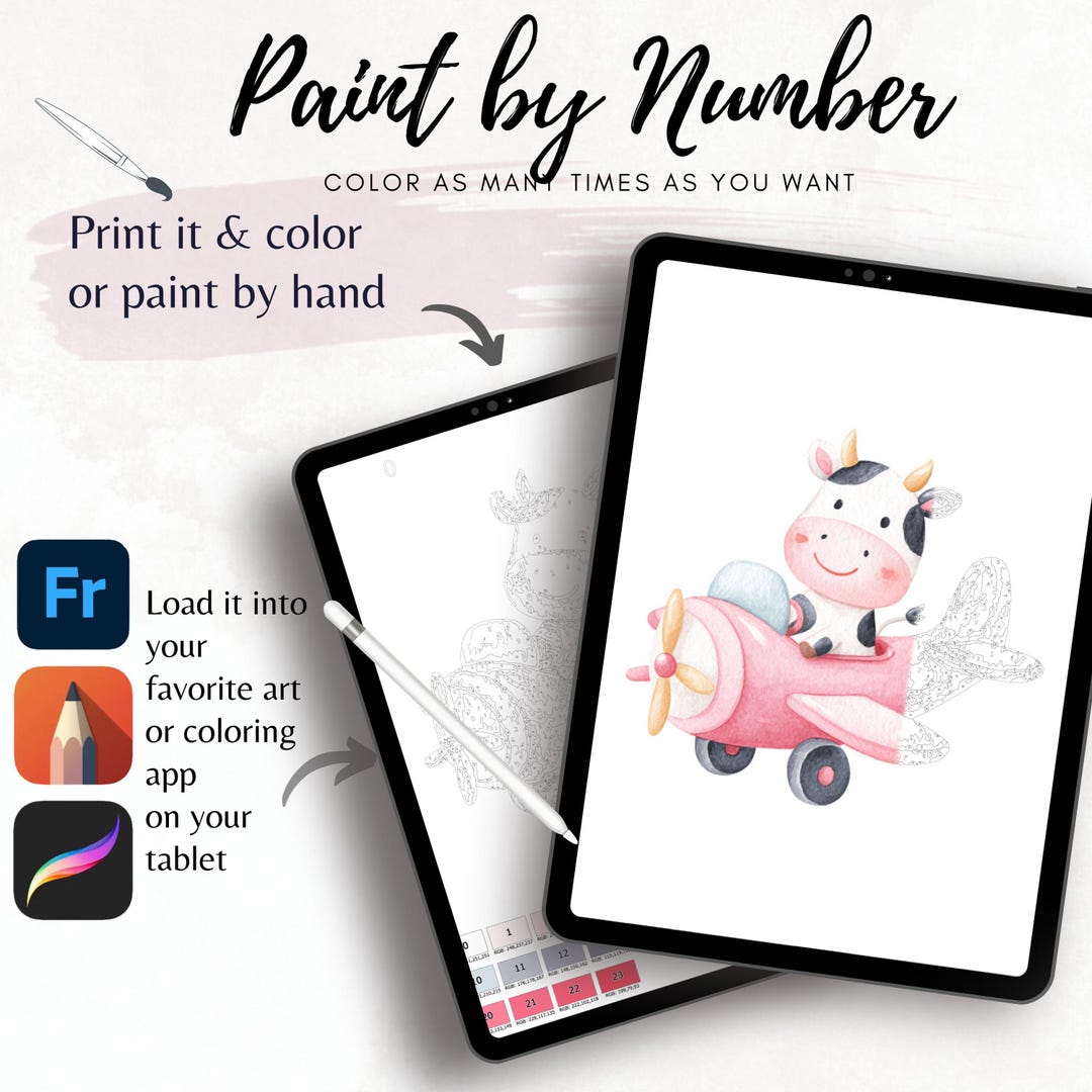 Cute Cow Farm Day Color by Number for Adult, Paint by Number Printable ...