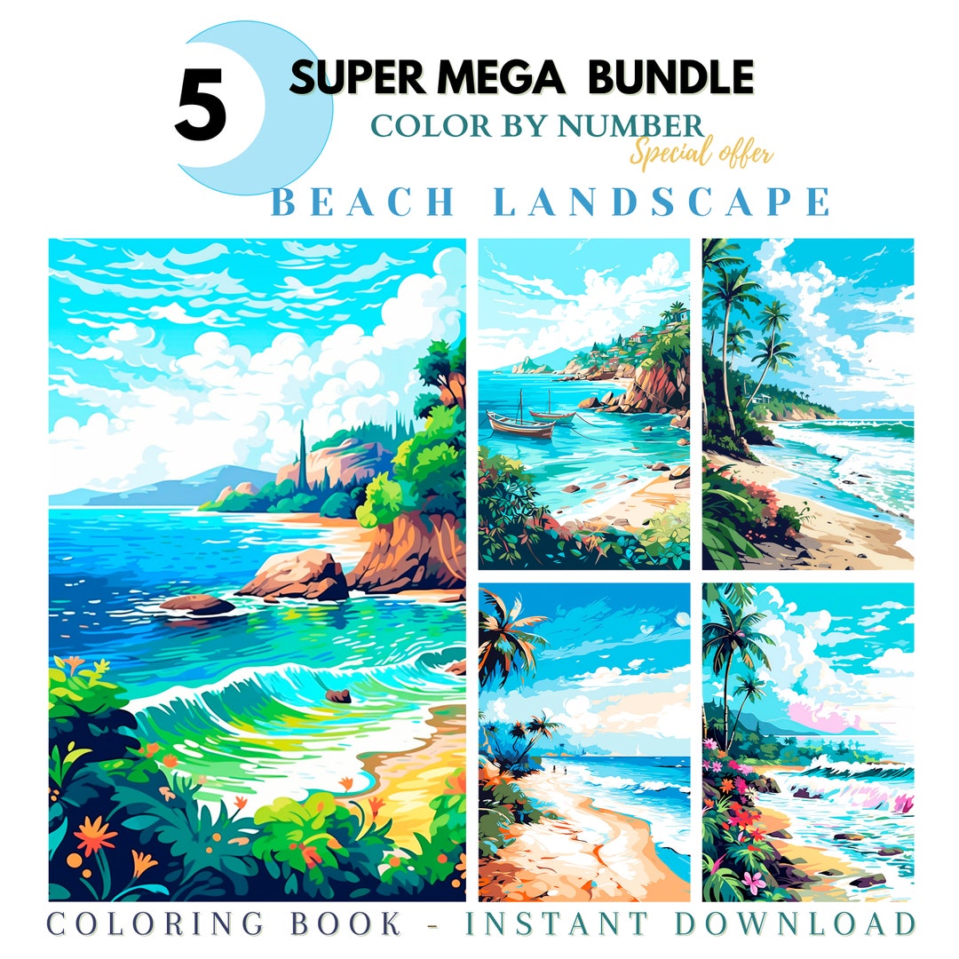 Color by Number for Adult, Paint by Number Printable,5 Sea Landscape ...