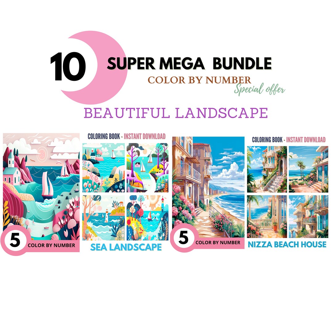 Bundle 1O Enchanted Landscape,color by Number for Adult, Paint by ...
