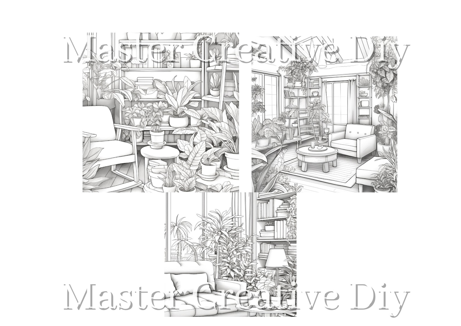 35 Boho Interior Design Coloring Pages for Adults,grayscale Coloring ...