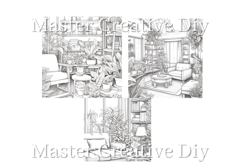 35 Boho Interior Design Coloring Pages for Adults,grayscale Coloring ...