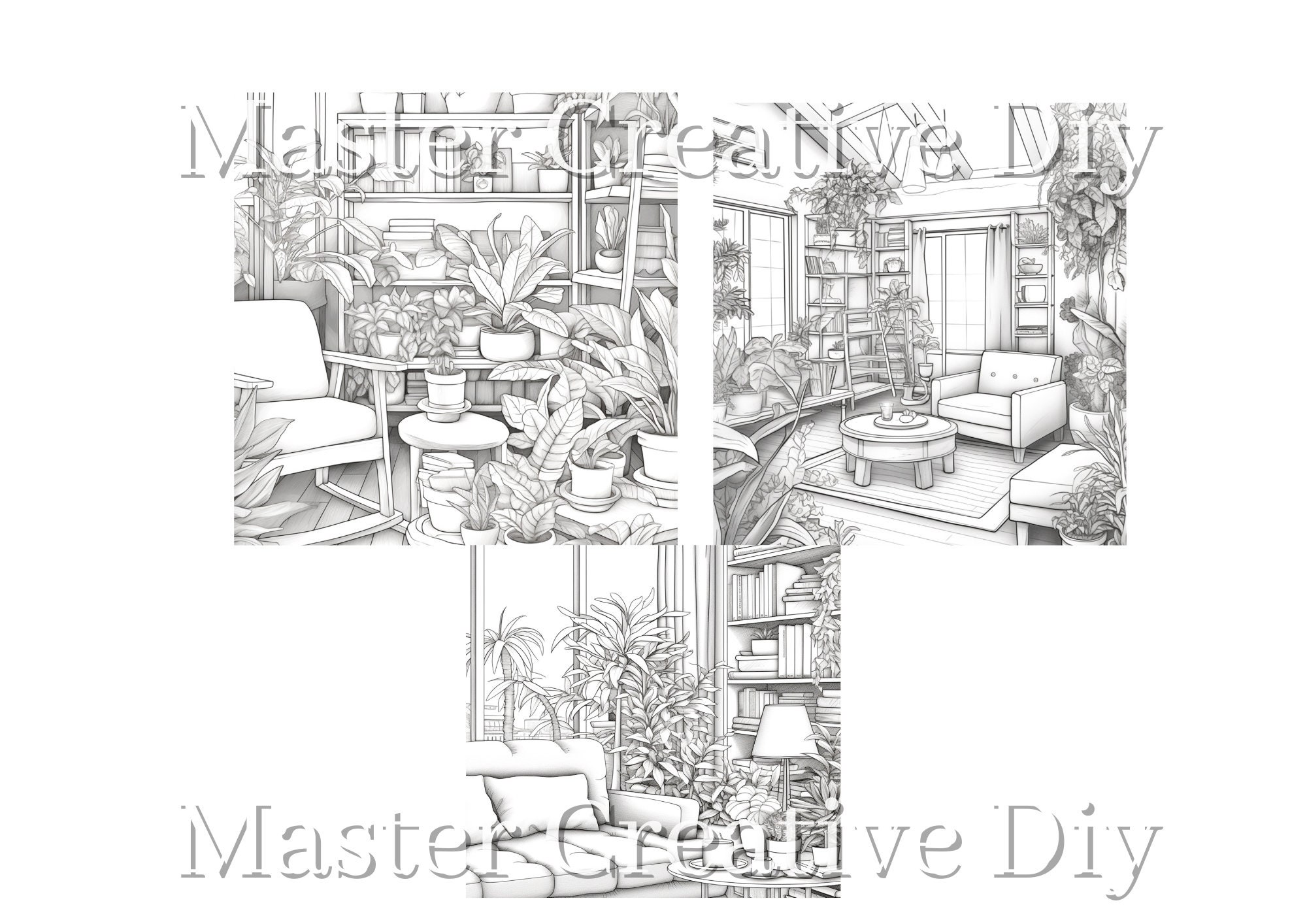 35 Boho Interior Design Coloring Pages for Adultsgrayscale - Etsy