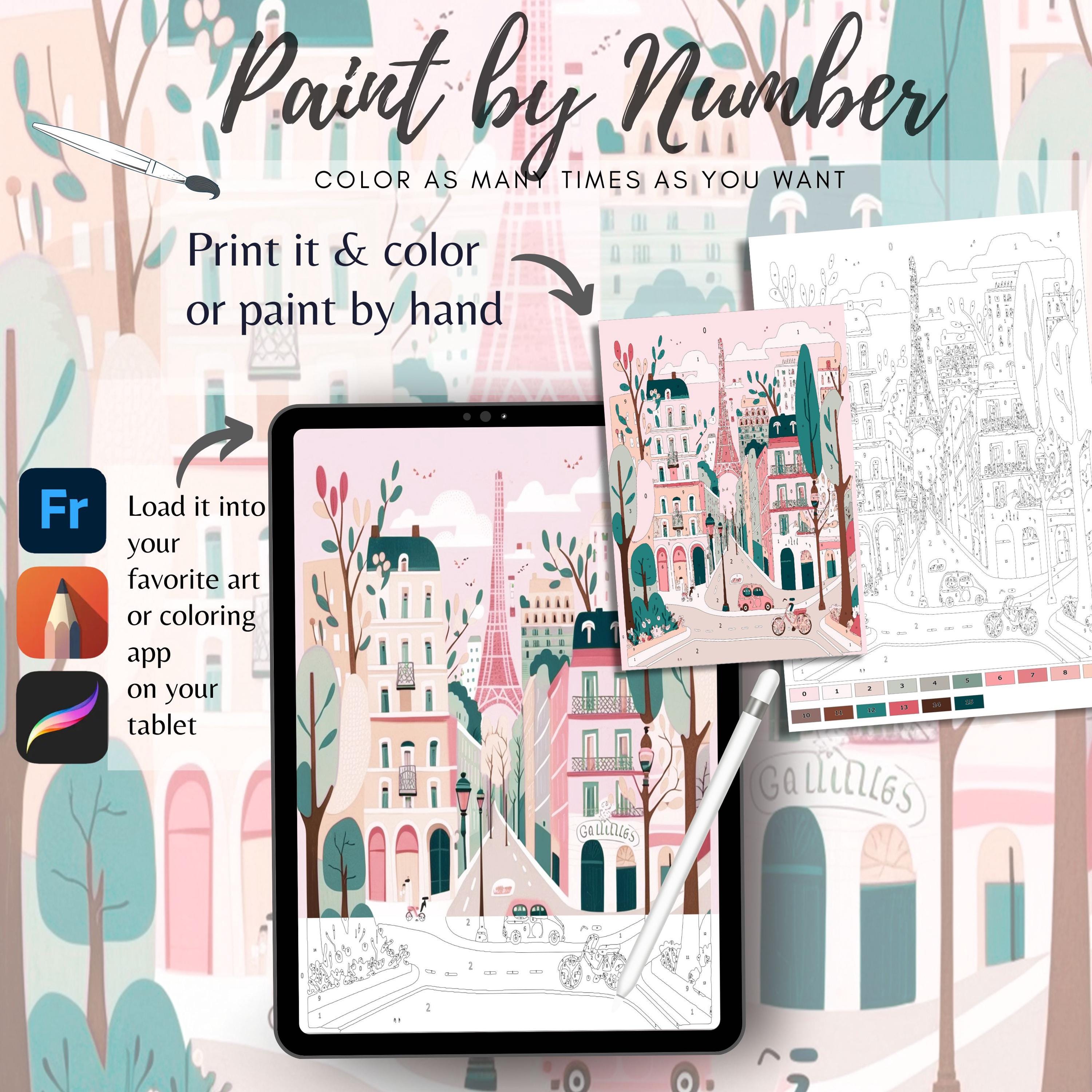 Paint by Number Printable, Color by Number DIY, Bohemia Paris Cityscape ...
