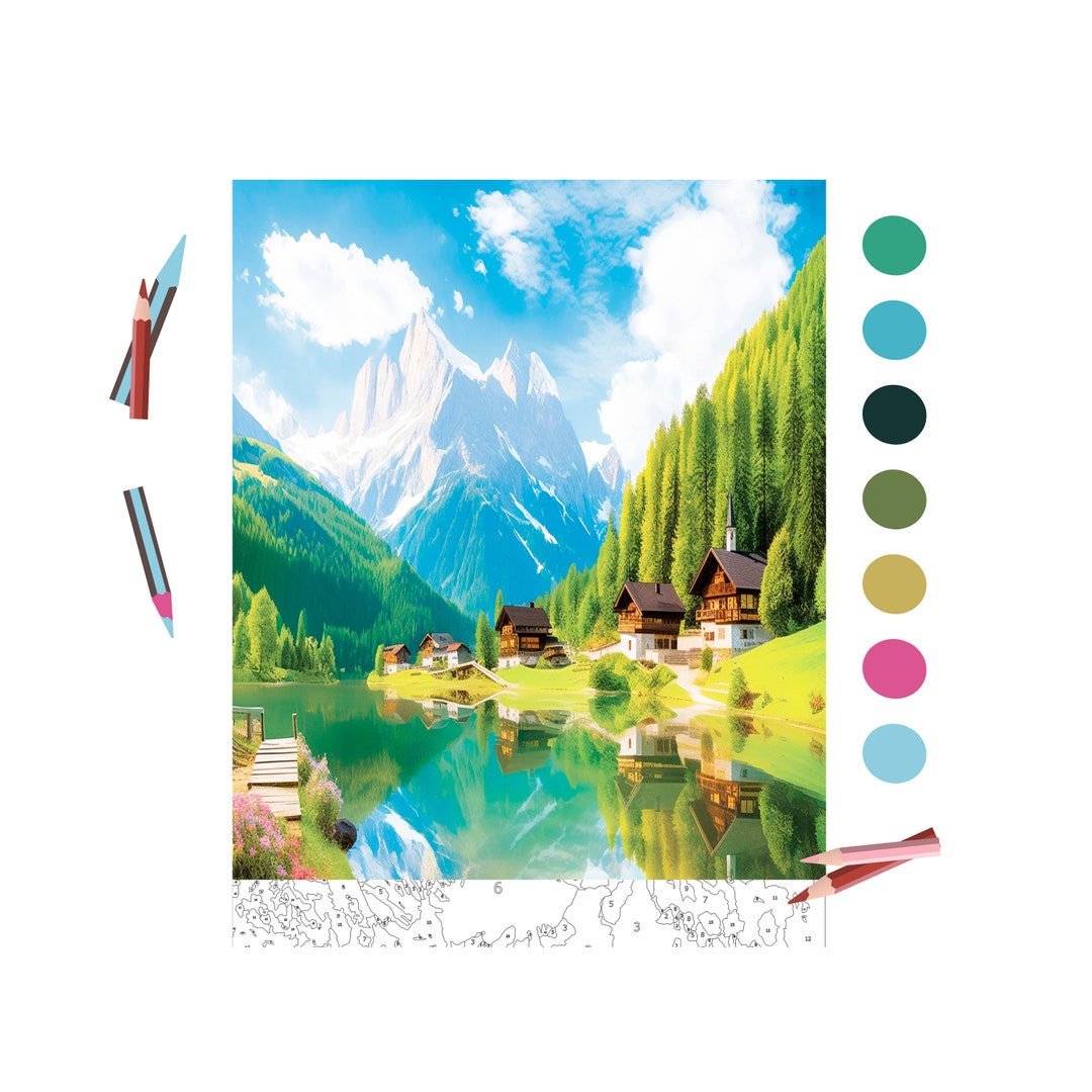 Color by Number for Adult, Paint by Number Printable, Mountain Scenery ...