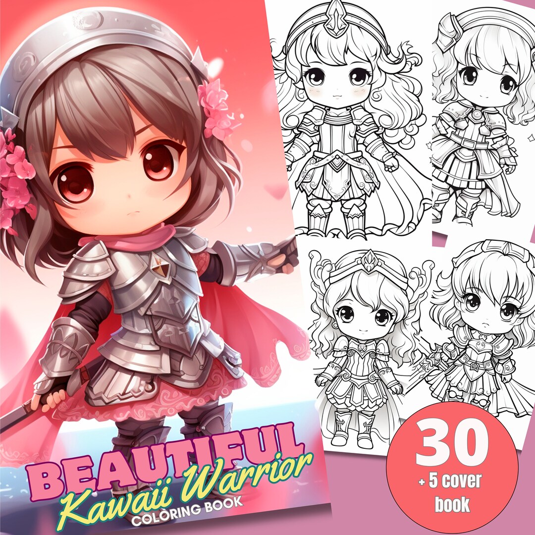 30 Kawaii Girl Warrior Coloring Book, Printable Coloring Page for Adult ...