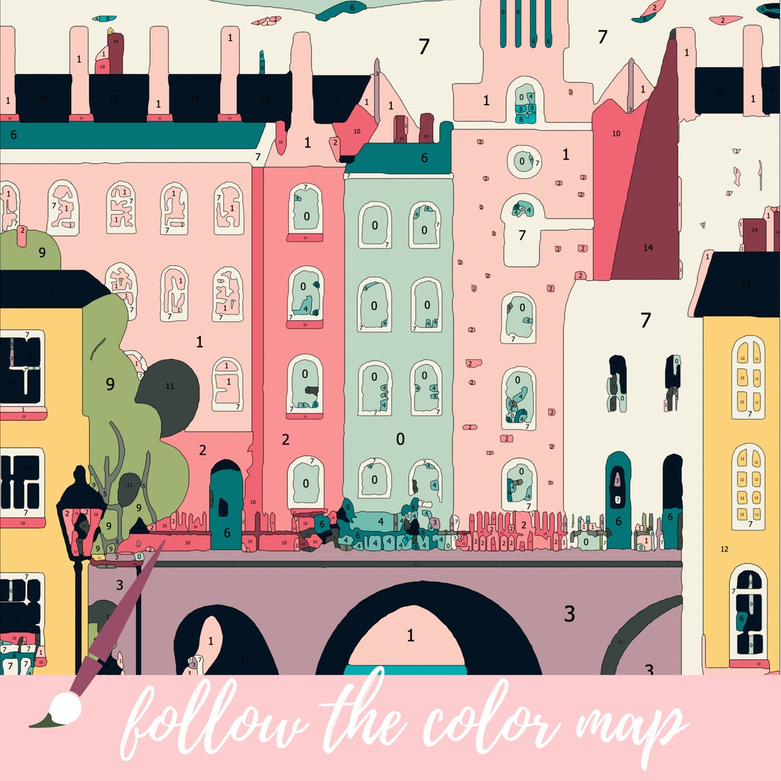 Color by Number for Adultpaint by Number Printable City - Etsy