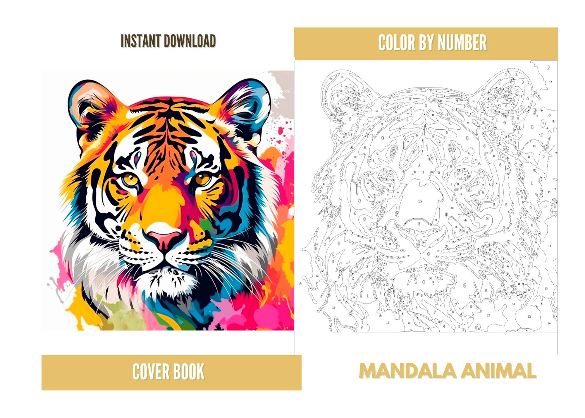 Color by Number for Adult, Paint by Number Printable,10 Mandala Animal ...