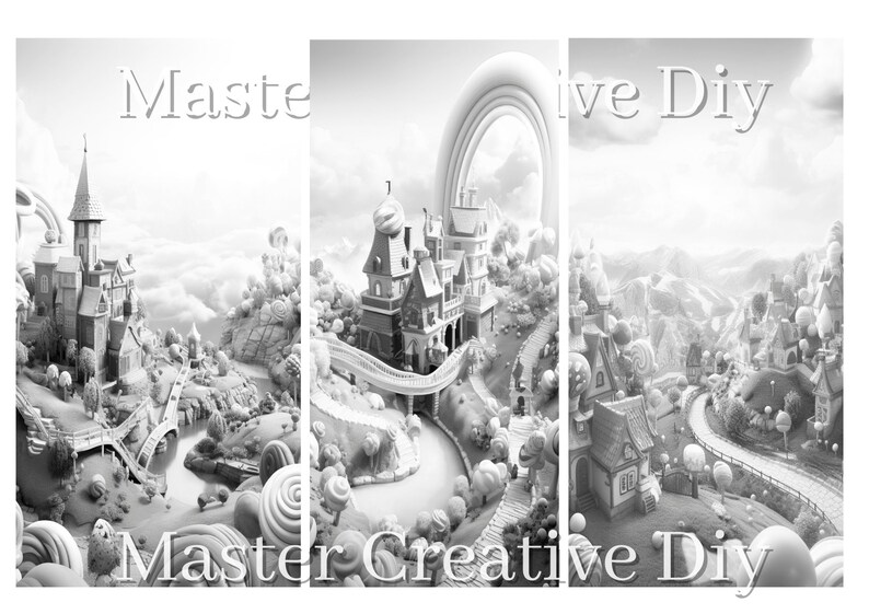 30 Fairy Candy Landscape Coloring Pages for Adults Grayscale - Etsy