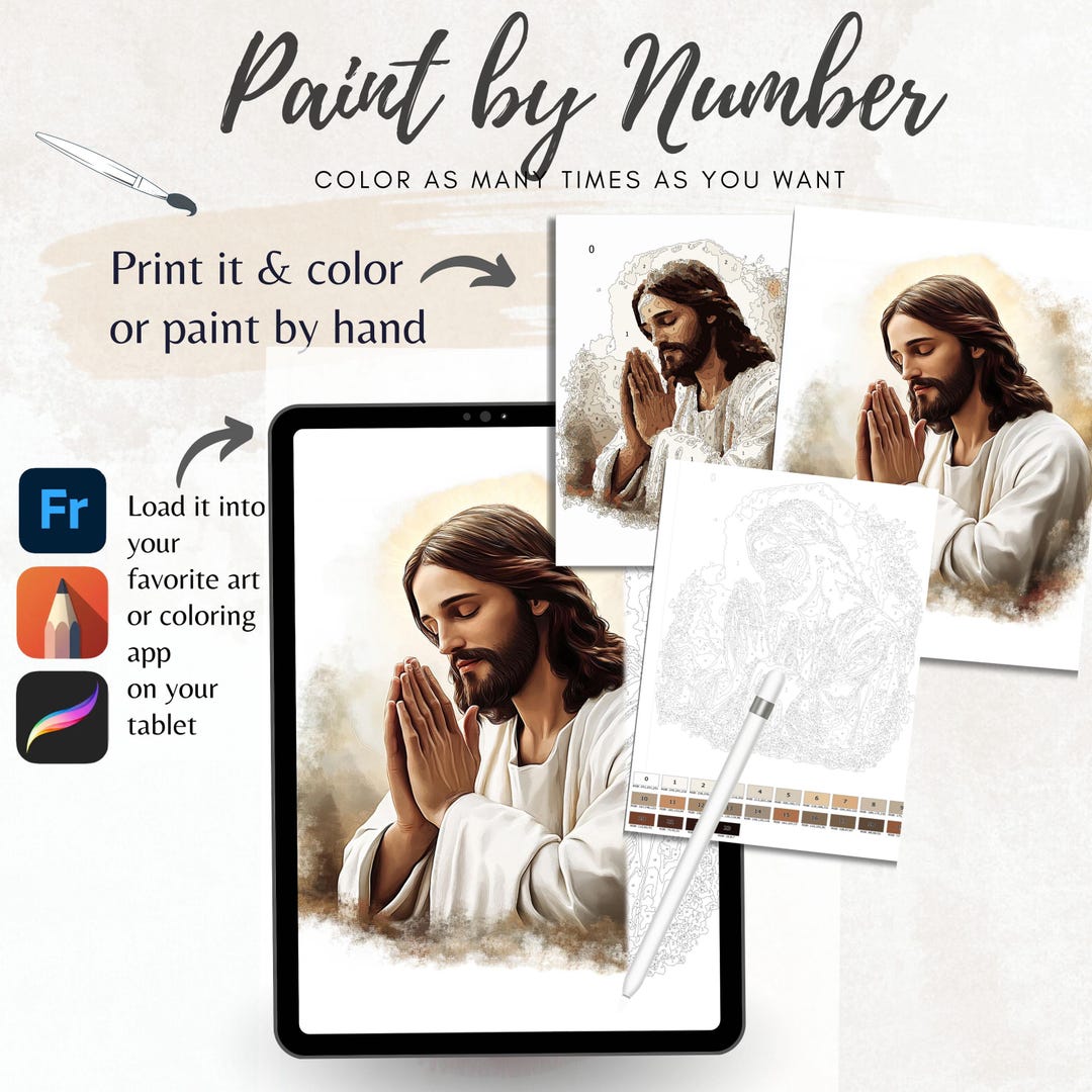 Jesus Christ for Pray Color by Number Printable,paint by Number Adult ...