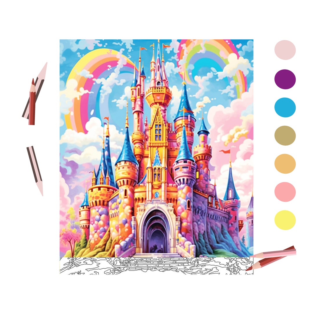 Enchanted Castle Coloring Pages for Adults, Grayscale Coloring Book ...