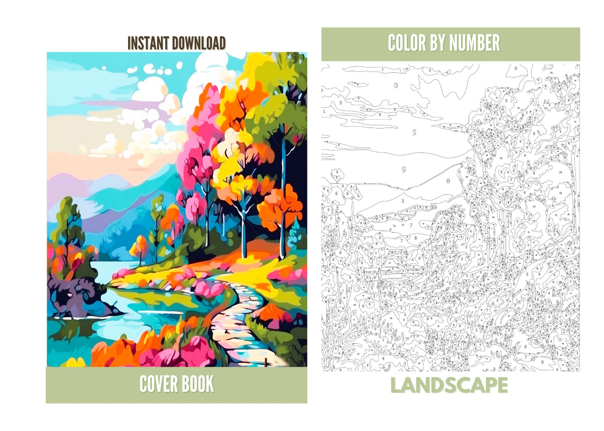 Color by Number for Adult, Paint by Number Printable,5 Beauty Landscape ...