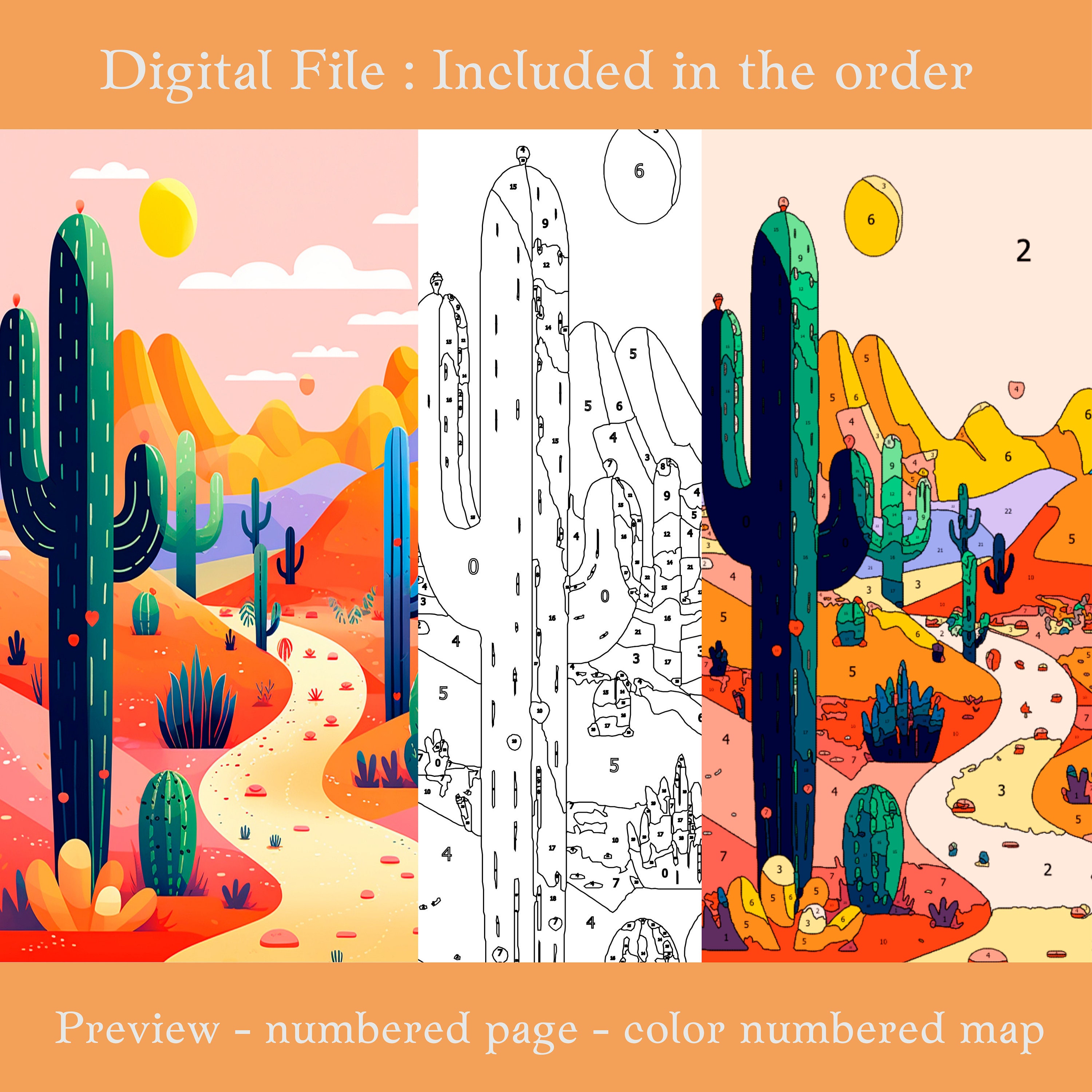 Color by Number for Adult, Paint by Number Printable, Desert Landscape ...