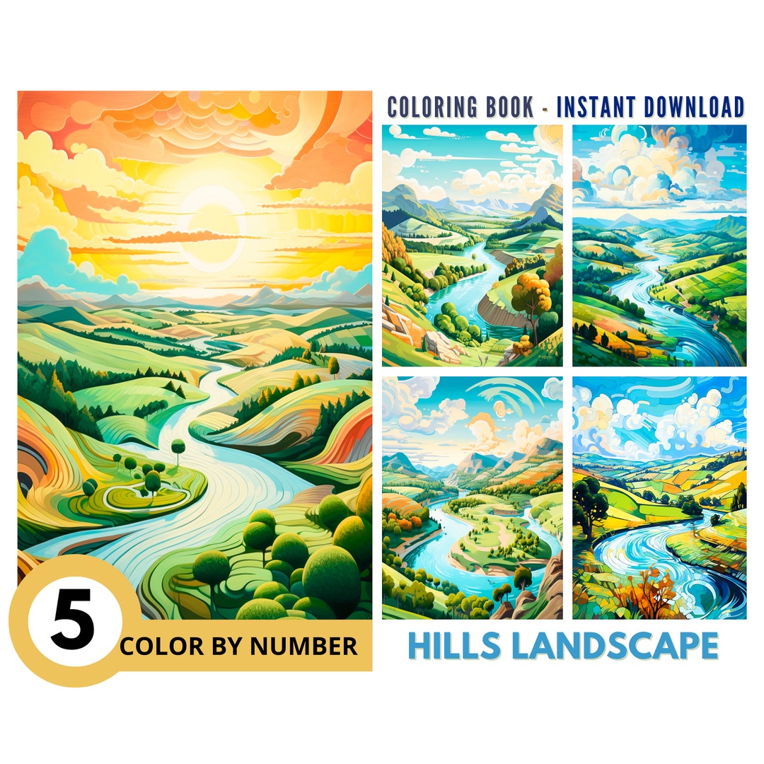 Color by Number for Adult, Paint by Number Printable, 5 Hills Landscape ...