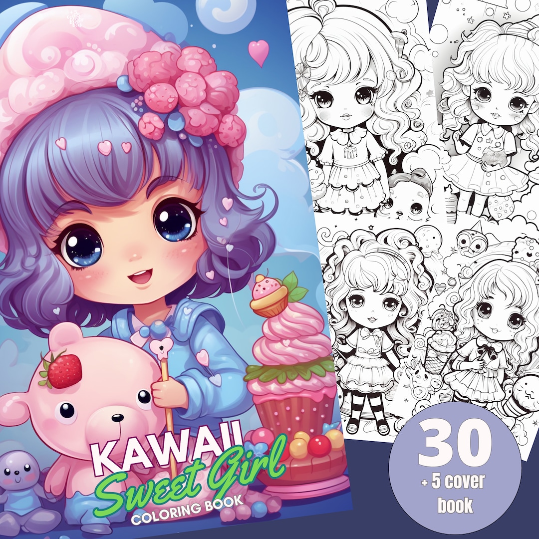 30 Kawaii Girl Sweet Coloring Book, Printable Coloring Page for Adult ...