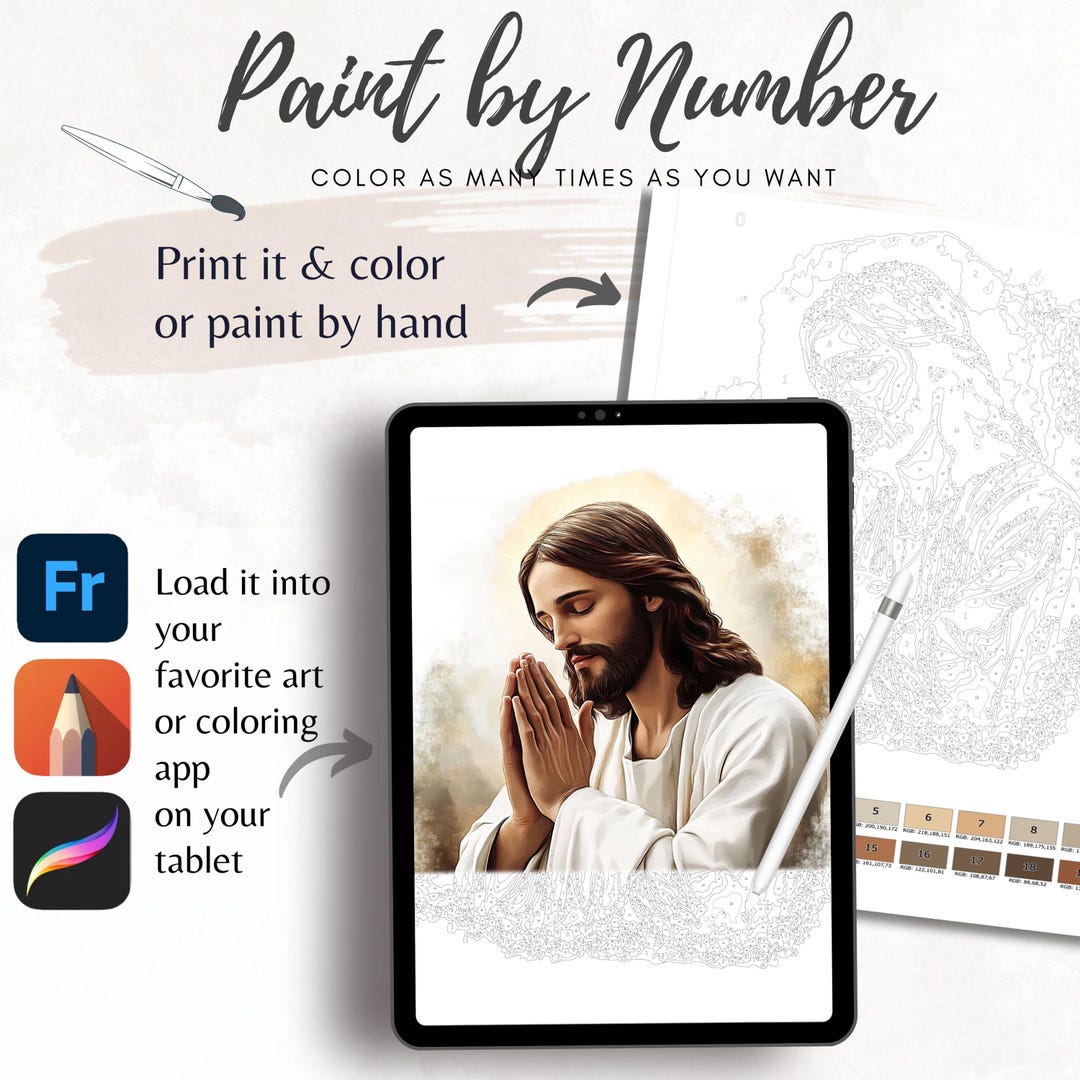 Jesus Christ for Pray Color by Number Printable,paint by Number Adult ...