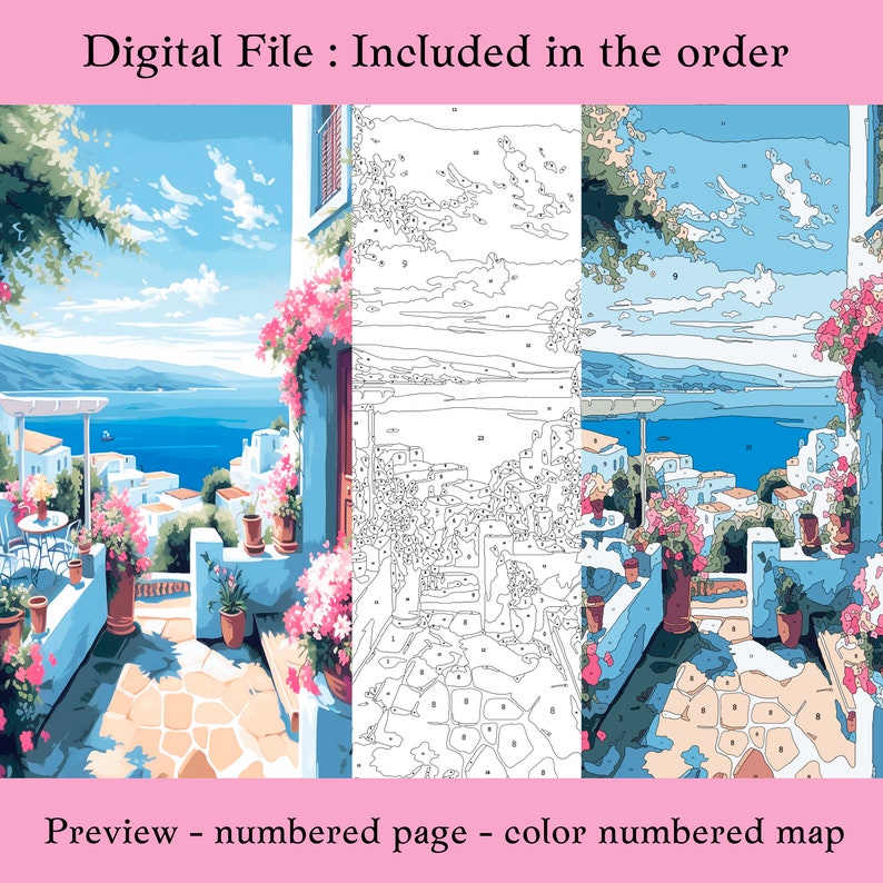 Color by Number for Adult, Paint by Number Printable, Greece Travel ...